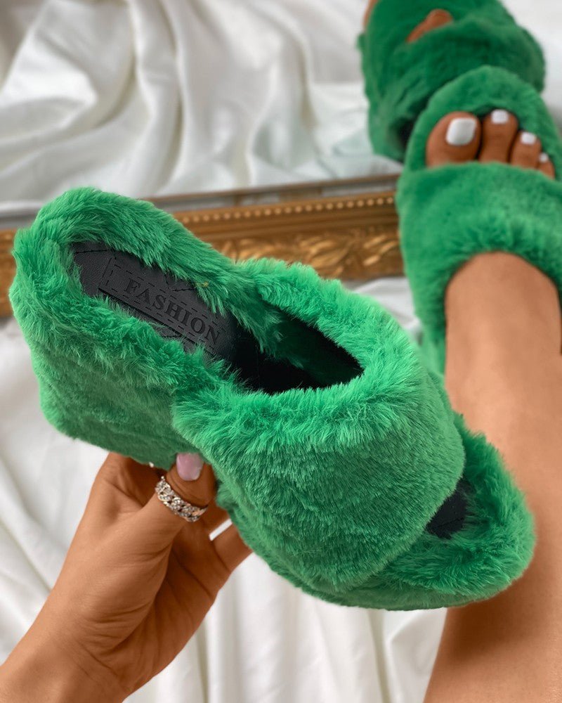Round Toe Fluffy Wedge Slippers – Makezbright Gifts